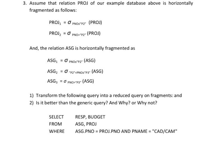 Solved 3. Assume that relation PROJ of our example database | Chegg.com
