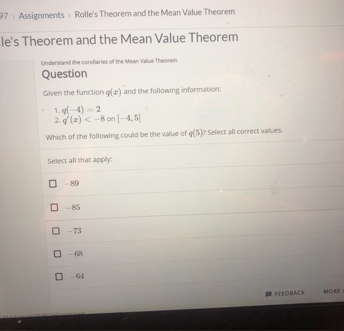 Solved 27 > Assignments > Rolle's Theorem and the Mean Value | Chegg.com