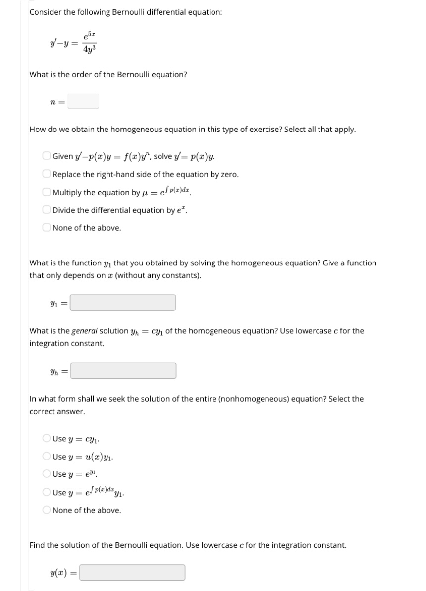 Solved Consider the following Bernoulli differential | Chegg.com