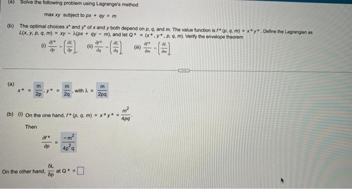 Solved (a) Solve the following problem using Lagrange's | Chegg.com