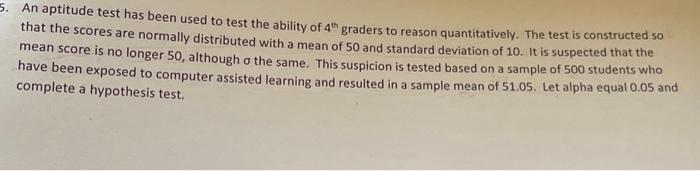 Solved An aptitude test has been used to test the ability of | Chegg.com