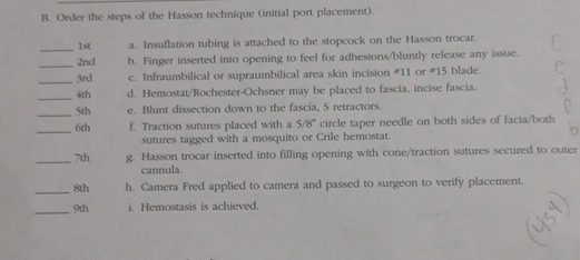 Solved B. ﻿Order the steps of the Hasson technique (initial | Chegg.com