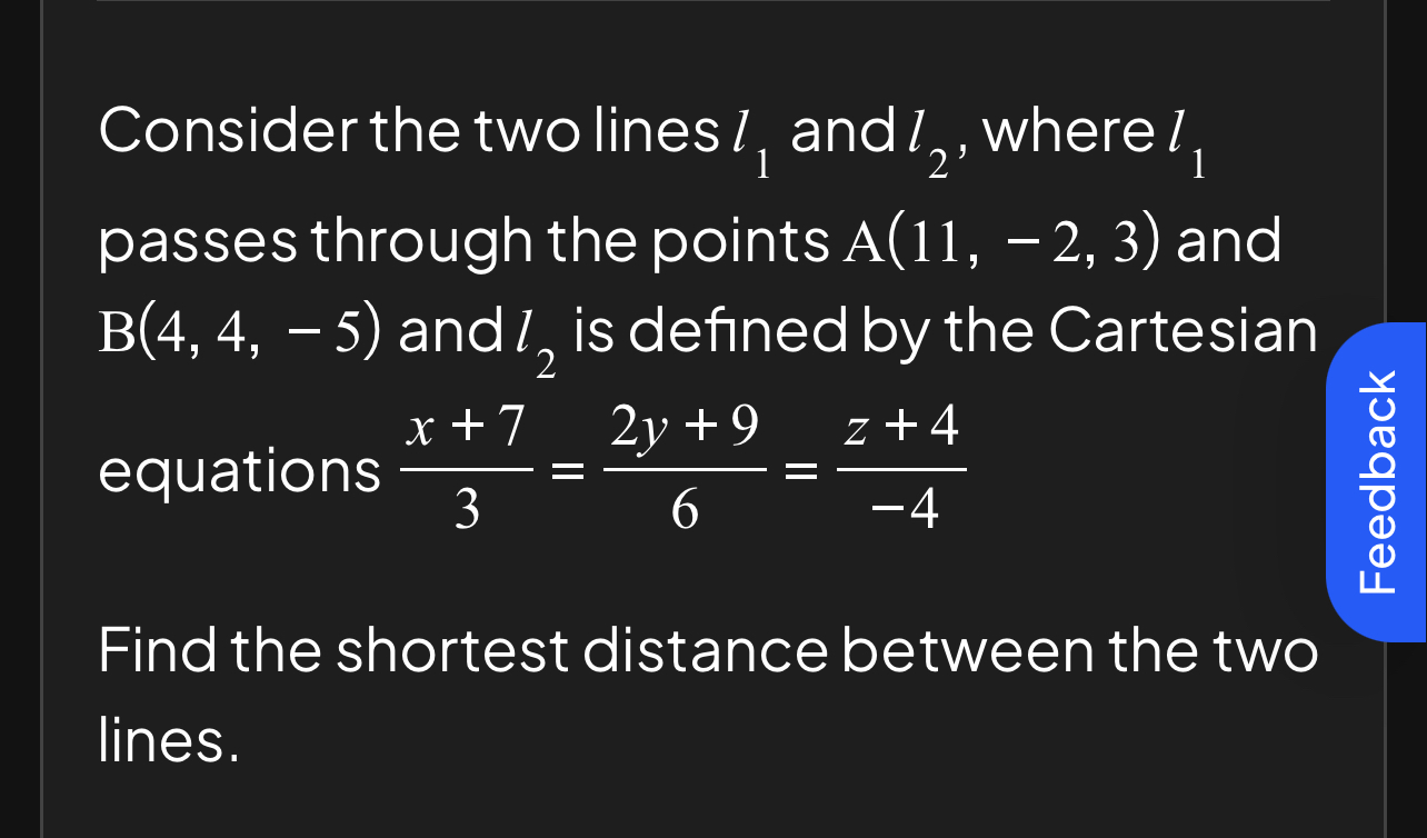 Consider the two lines l1 ﻿and l2, ﻿where l1 ﻿passes | Chegg.com