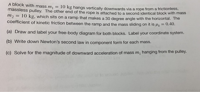 Solved A block with mass m= 10 kg hangs vertically downwards | Chegg.com