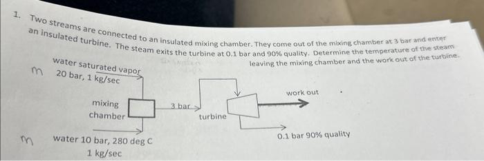 Solved 1. Two streams are connected to an insulated mixing | Chegg.com