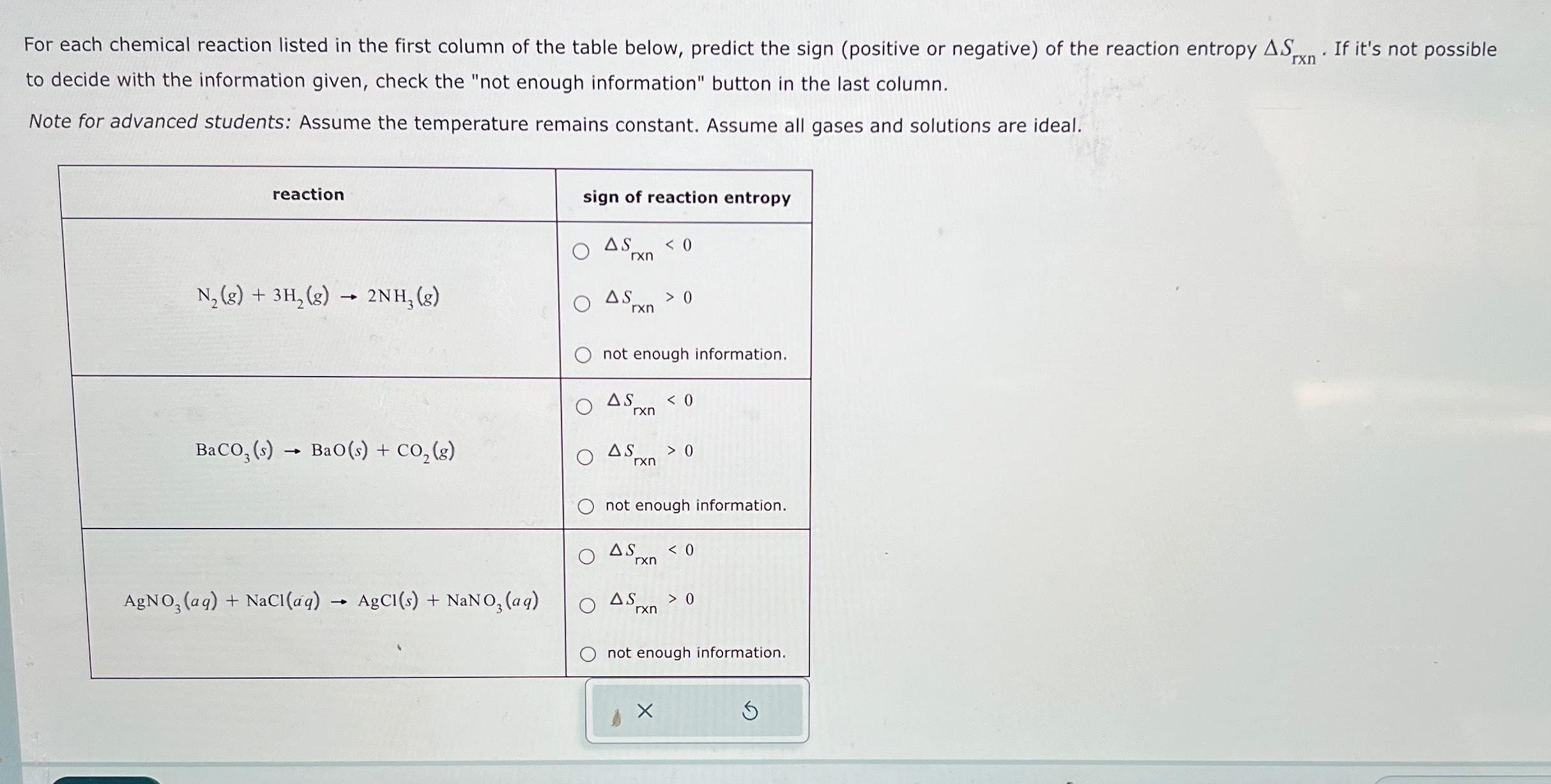Solved For each chemical reaction listed in the first column | Chegg.com