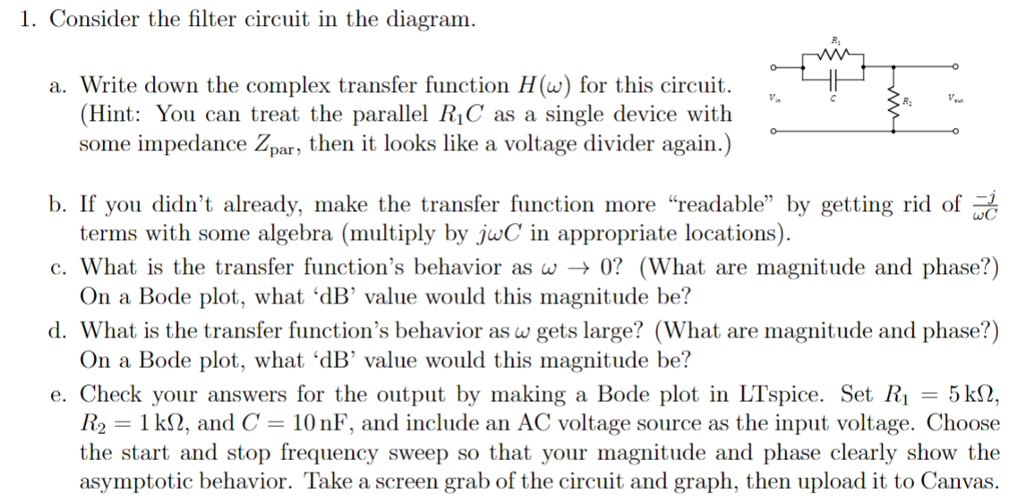 Consider the filter circuit in the diagram.a. ﻿Write | Chegg.com