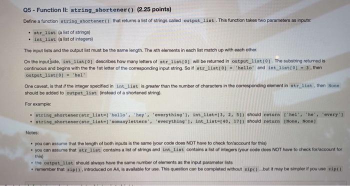 Solved Q5 - Function II: string_shortener() (2.25 points) | Chegg.com
