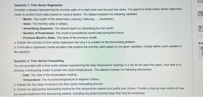 Solved Question 1: Time Series Regression Consider a dataset | Chegg.com