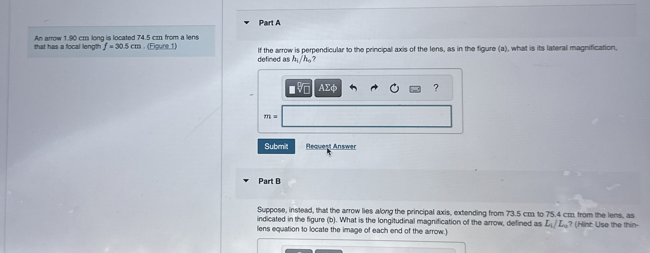 Solved An arrow 1.90 ﻿cm long is located 74.5 ﻿cm from a | Chegg.com