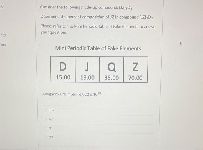 Solved Consider the following made-up compound: (JZ)3D8 | Chegg.com