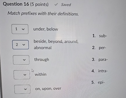 Solved Question 16 (5 ﻿points)Match prefixes with their | Chegg.com