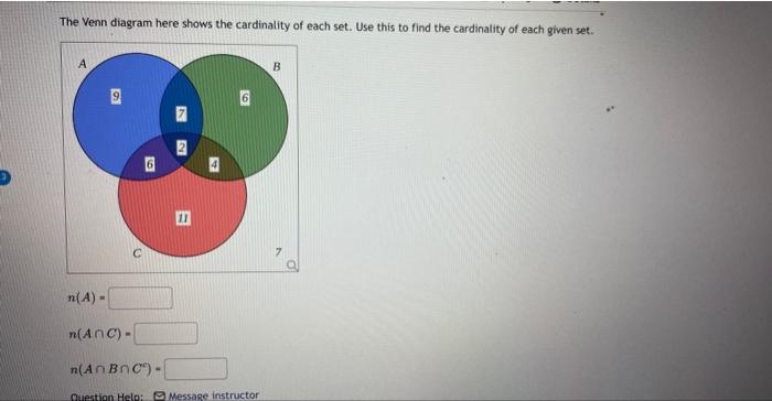 Solved The Venn diagram here shows the cardinality of each | Chegg.com