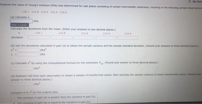 Solved My Note Suppose the value of Young's modulus (GPa) | Chegg.com