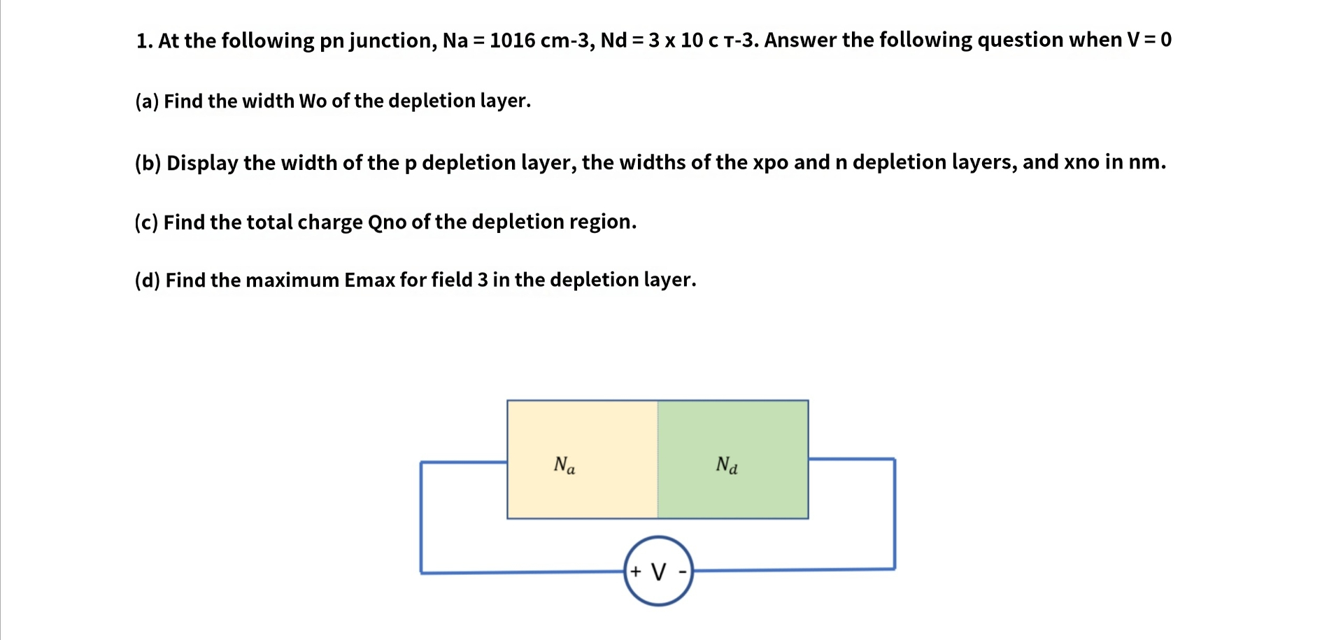 Solved At the following pn junction, Na=1016cm-3,Nd=3×10c | Chegg.com