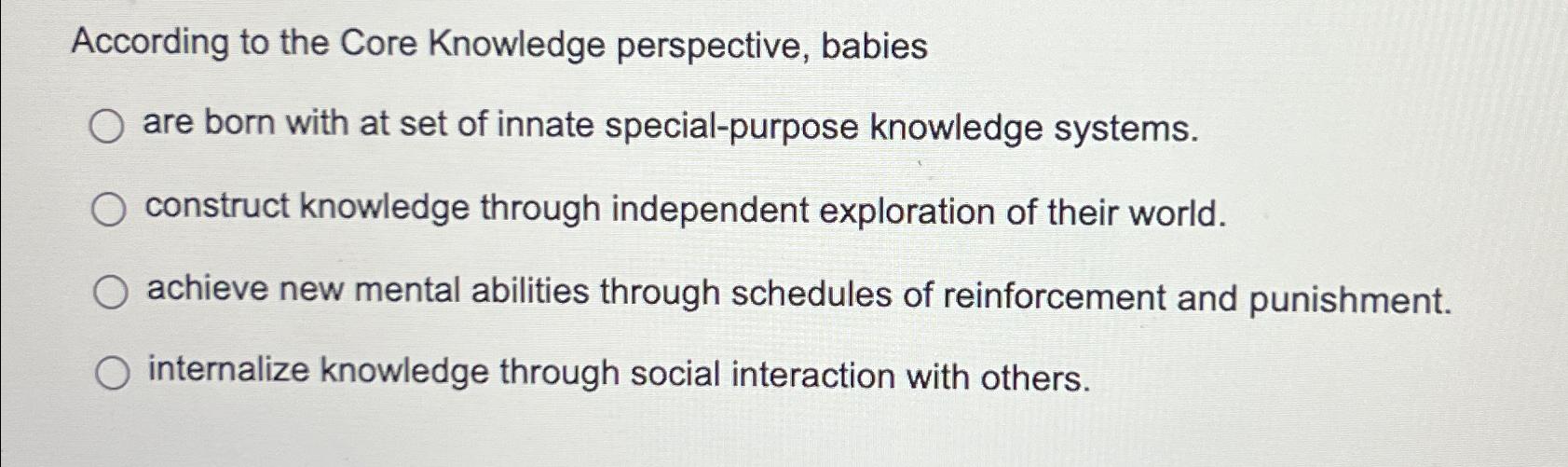 Solved According to the Core Knowledge perspective, | Chegg.com