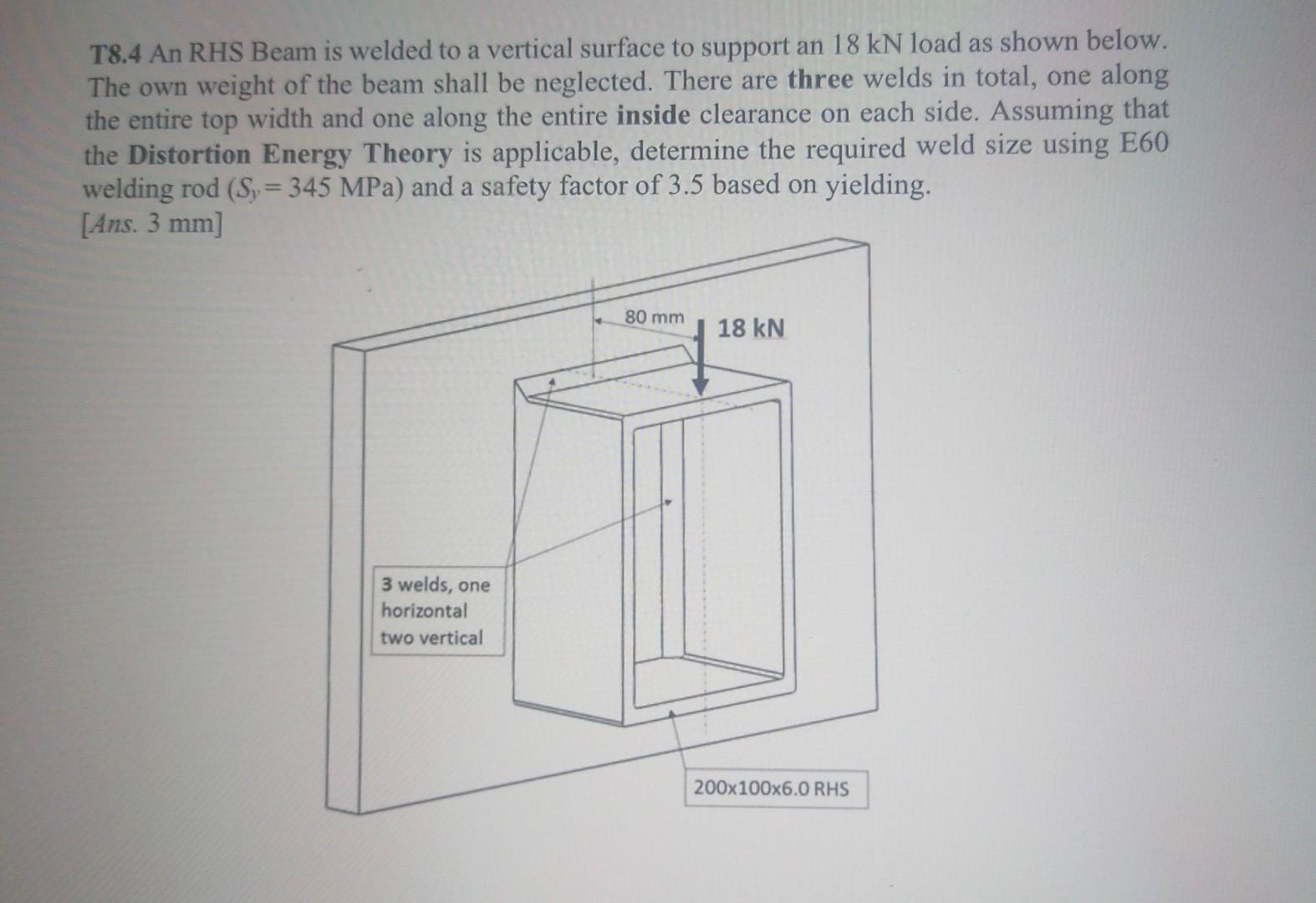 Solved T8.4 An RHS Beam is welded to a vertical surface to | Chegg.com