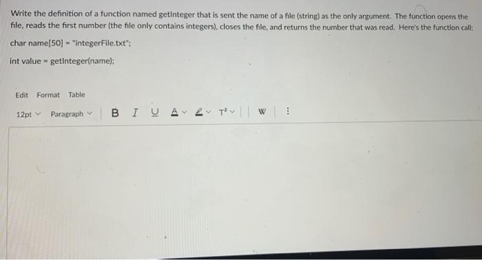 Solved Write the definition of a function named getInteger | Chegg.com