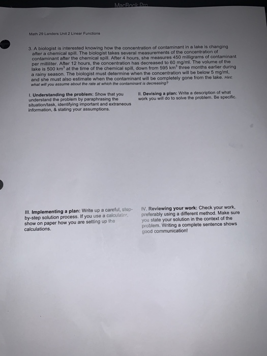 MacBook Dr. Math 29 Landers Unit 2 Linear Functions | Chegg.com