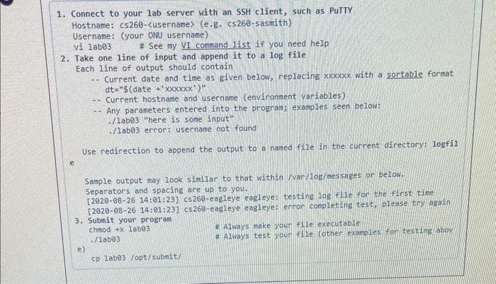 Solved 1. Connect to your lab server with an SSH client, | Chegg.com