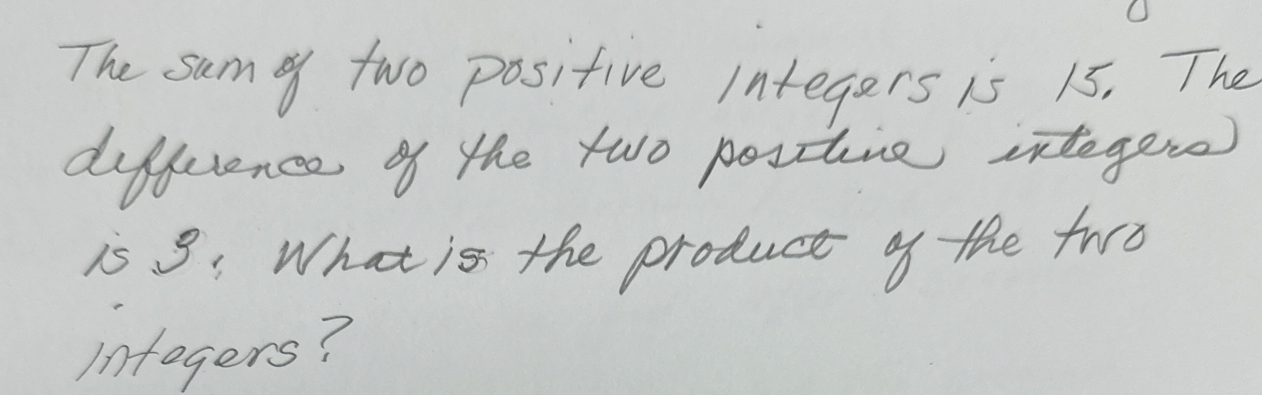 Solved The sum of two positive integers is 15. ﻿The | Chegg.com