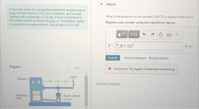Solved A hydraulic press for compacting powdered samples has | Chegg.com