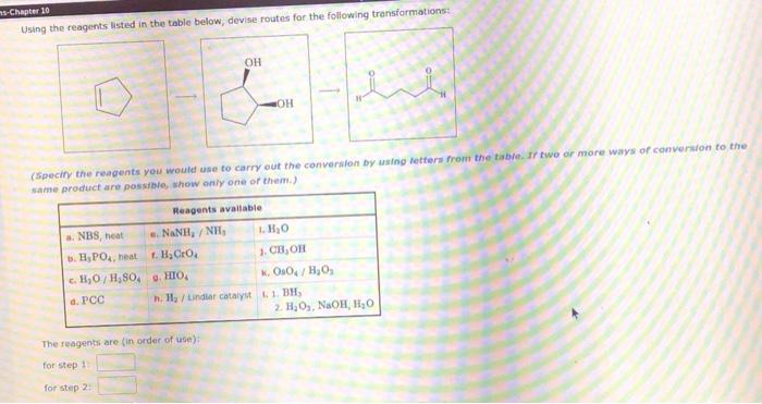 Solved -Chapter 10 Using the reagents listed in the table | Chegg.com