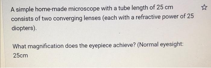 Solved A simple home-made microscope with a tube length of | Chegg.com