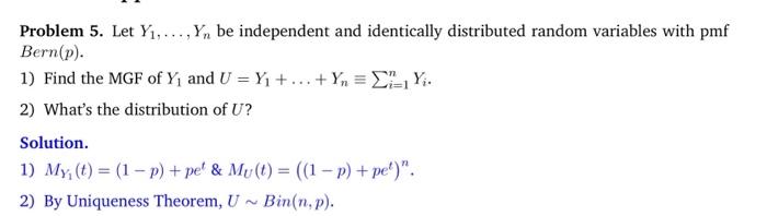 Solved Problem 5. Let Y1,…,Yn be independent and identically | Chegg.com