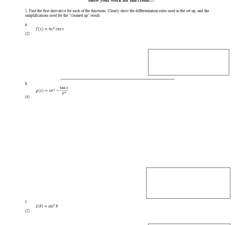 Solved Find the first derivative for each of the functions. | Chegg.com