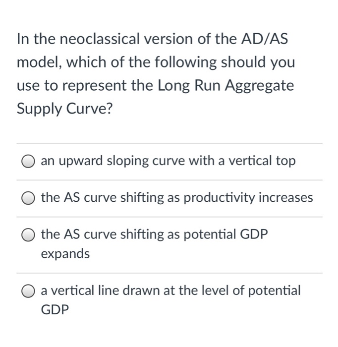 Solved In the neoclassical version of the AD/AS model, which | Chegg.com