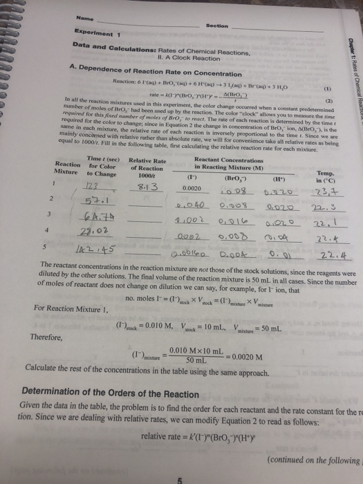 Solved Section Name Experiment 1 Data and Calculations! | Chegg.com