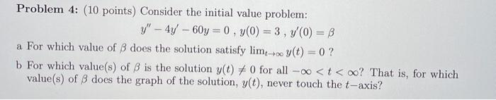 Solved Problem 4: (10 points) Consider the initial value | Chegg.com