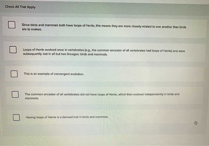 Solved Evolution of loops of Henle Loop of Hende Based on | Chegg.com