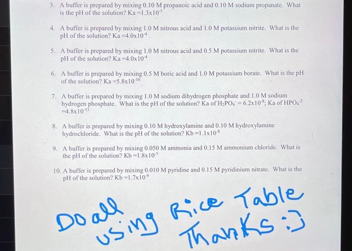 Solved 3. A buffer is prepared by mixing 0.10M propanoic | Chegg.com