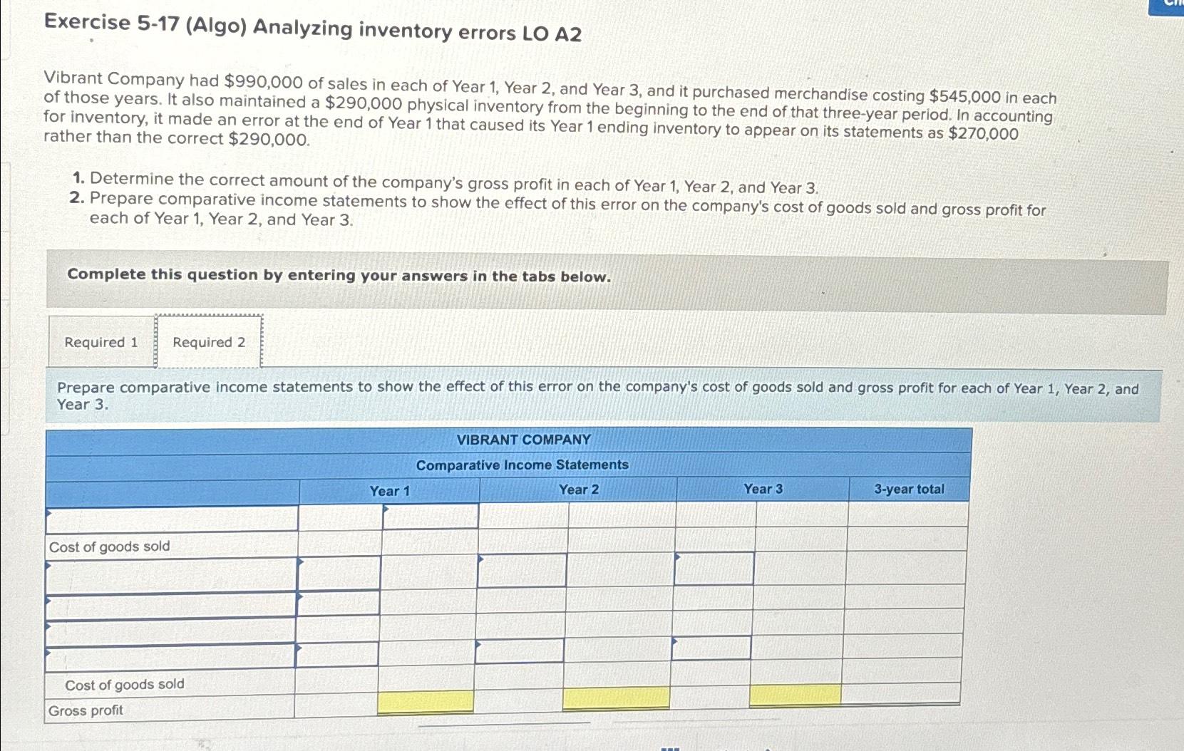 Solved Exercise 5-17 (Algo) ﻿Analyzing inventory errors LO | Chegg.com