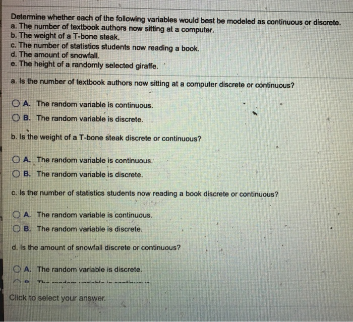 Solved Determine whether each of the following variables | Chegg.com