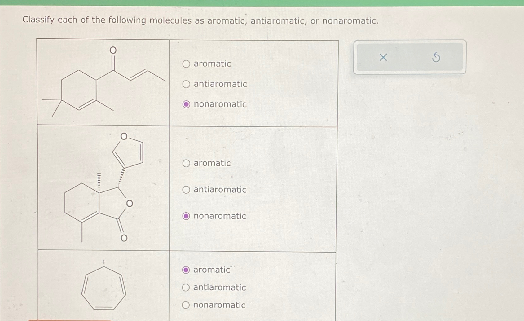 Solved Classify each of the following molecules as aromatic, | Chegg.com