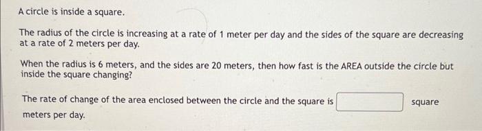 Solved A circle is inside a square. The radius of the circle | Chegg.com