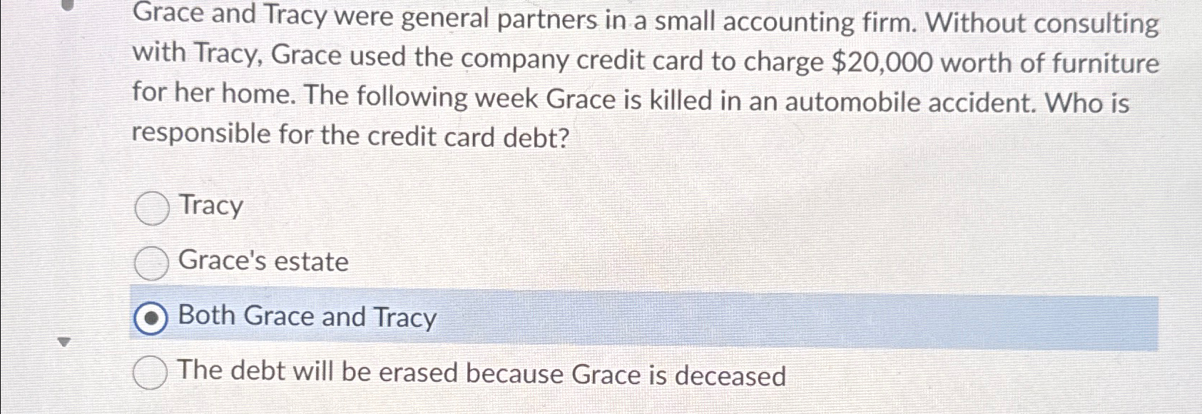 Solved Grace and Tracy were general partners in a small | Chegg.com