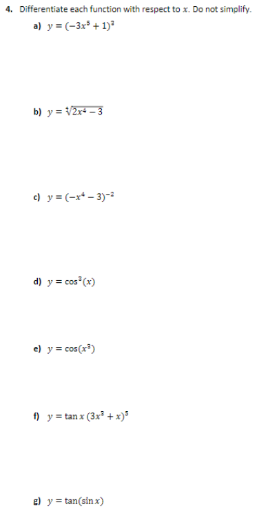 Solved Differentiate each function with respect to x. ﻿Do | Chegg.com