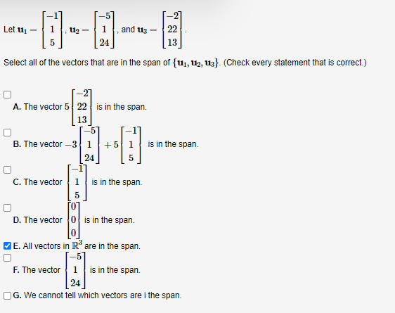 Solved Let u1=[-115],u2=[-5124], ﻿and u3=[-22213]Select all | Chegg.com