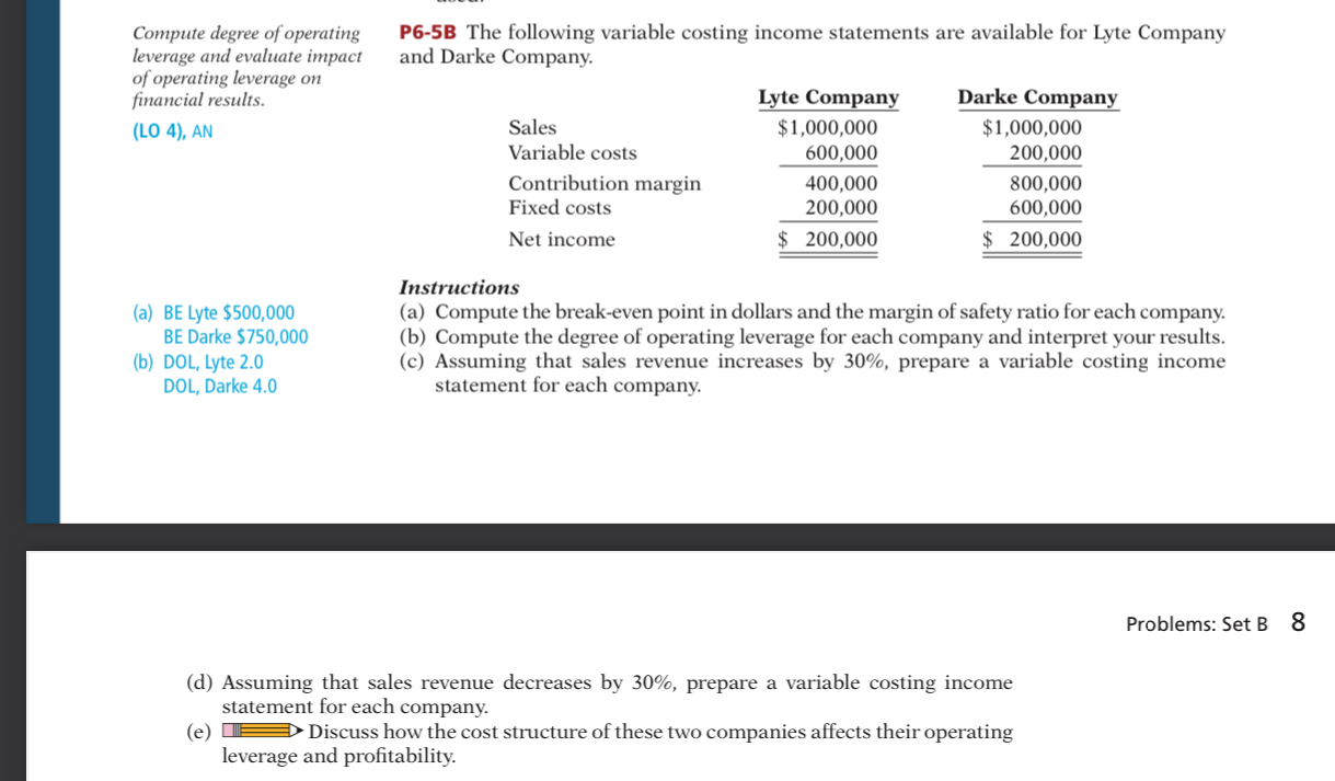 Compute degree of operating leverage and evaluate | Chegg.com Compute degree of operating leverage and evaluate | Chegg.com