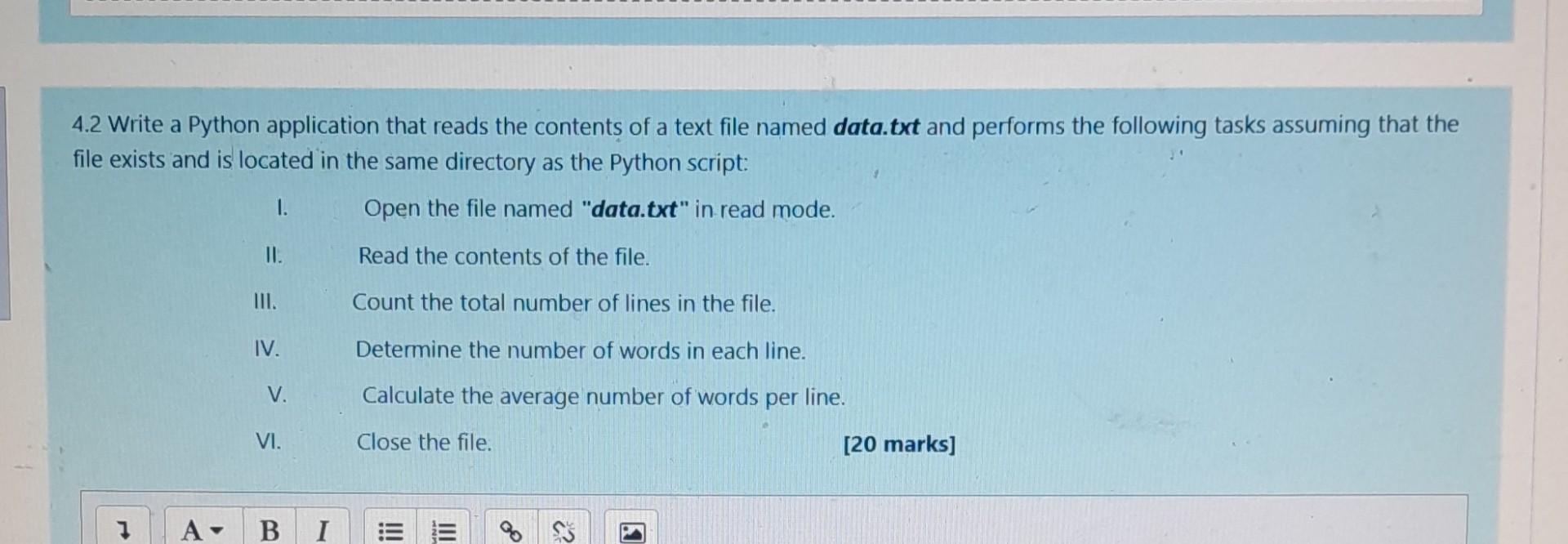 Solved t of estion 4.2 Write a Python application that reads | Chegg.com