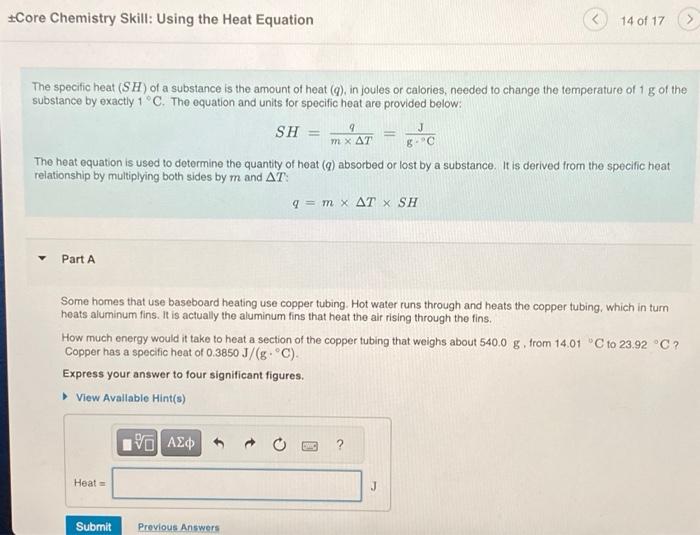 Solved \pm Core Chemistry Skill: Using the Heat Equation 14 | Chegg.com