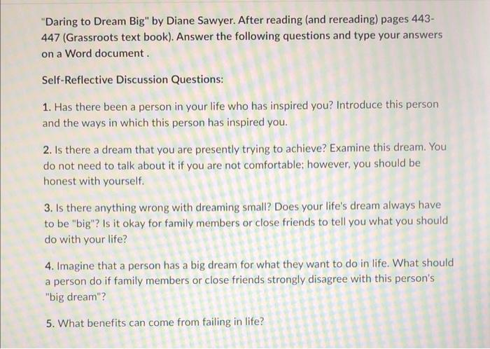 "Daring to Dream Big" by Diane Sawyer. After reading | Chegg.com