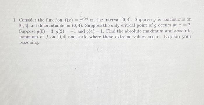 Solved = 2. 1. Consider the function f(x) = e(2) on the | Chegg.com