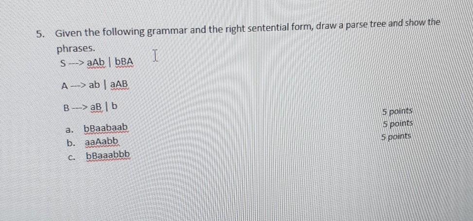 Solved 5. Given the following grammar and the right | Chegg.com