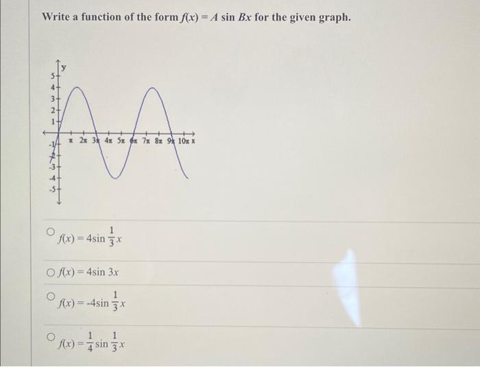 Solved Write a function of the form f(x) = A sin Bx for the | Chegg.com