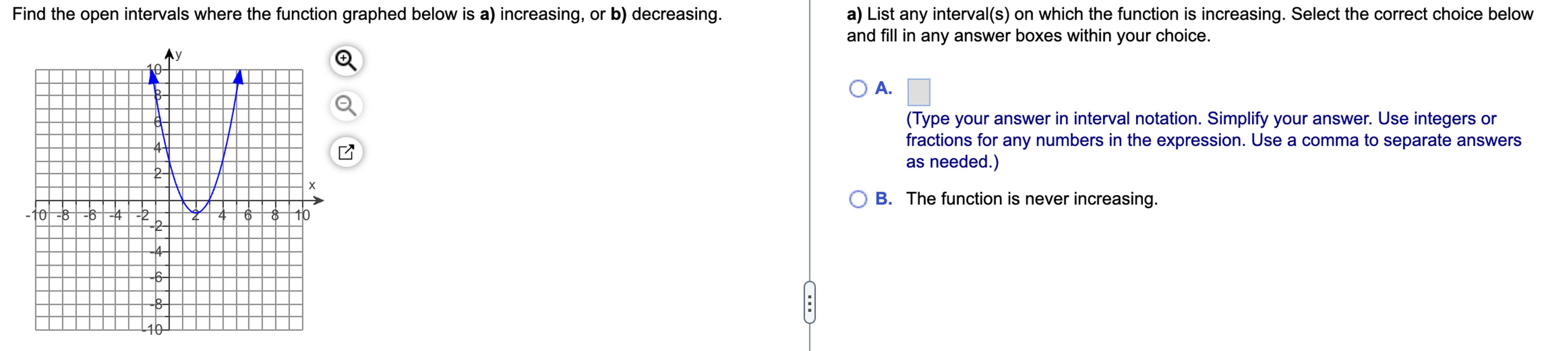 Solved Find the open intervals where the function graphed | Chegg.com